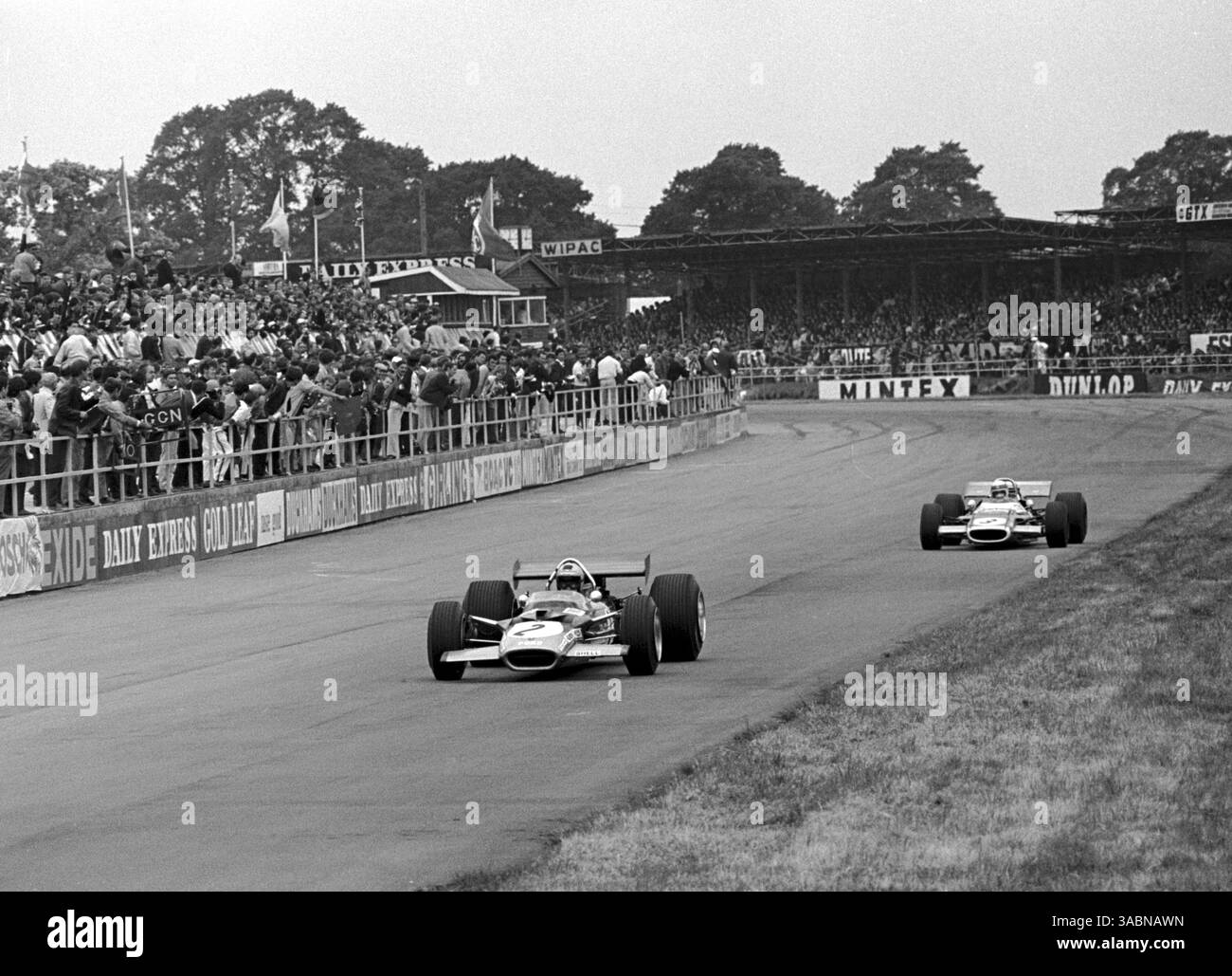 Jochen Rindt(AUT) Lotus 49B leads Jackie Stewart(GBR) Matra MS80, at ...