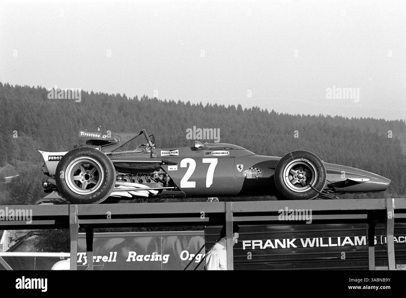 The Ferrari 312B for Jacky Ickx arrives on the back of an open transporter..Belgian GP, Spa, 7 ...