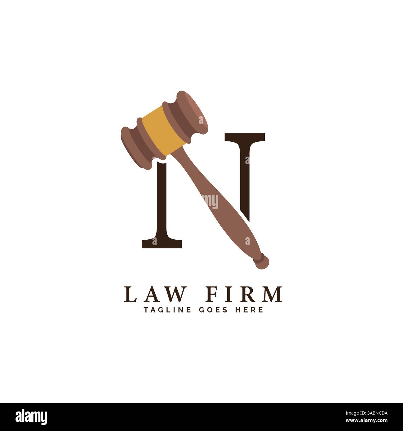 Letter N Law Firm Logo Concept with Judge Hammer. Alphabet N Judge ...