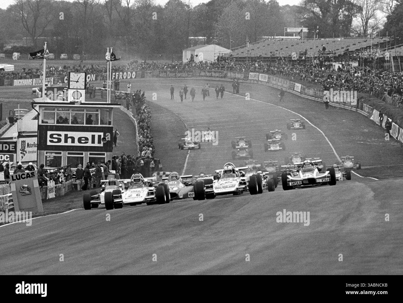 Front row L to R: Tony Brise(GBR) GRD372, .Roger Williamson(GBR) GRD372 ...