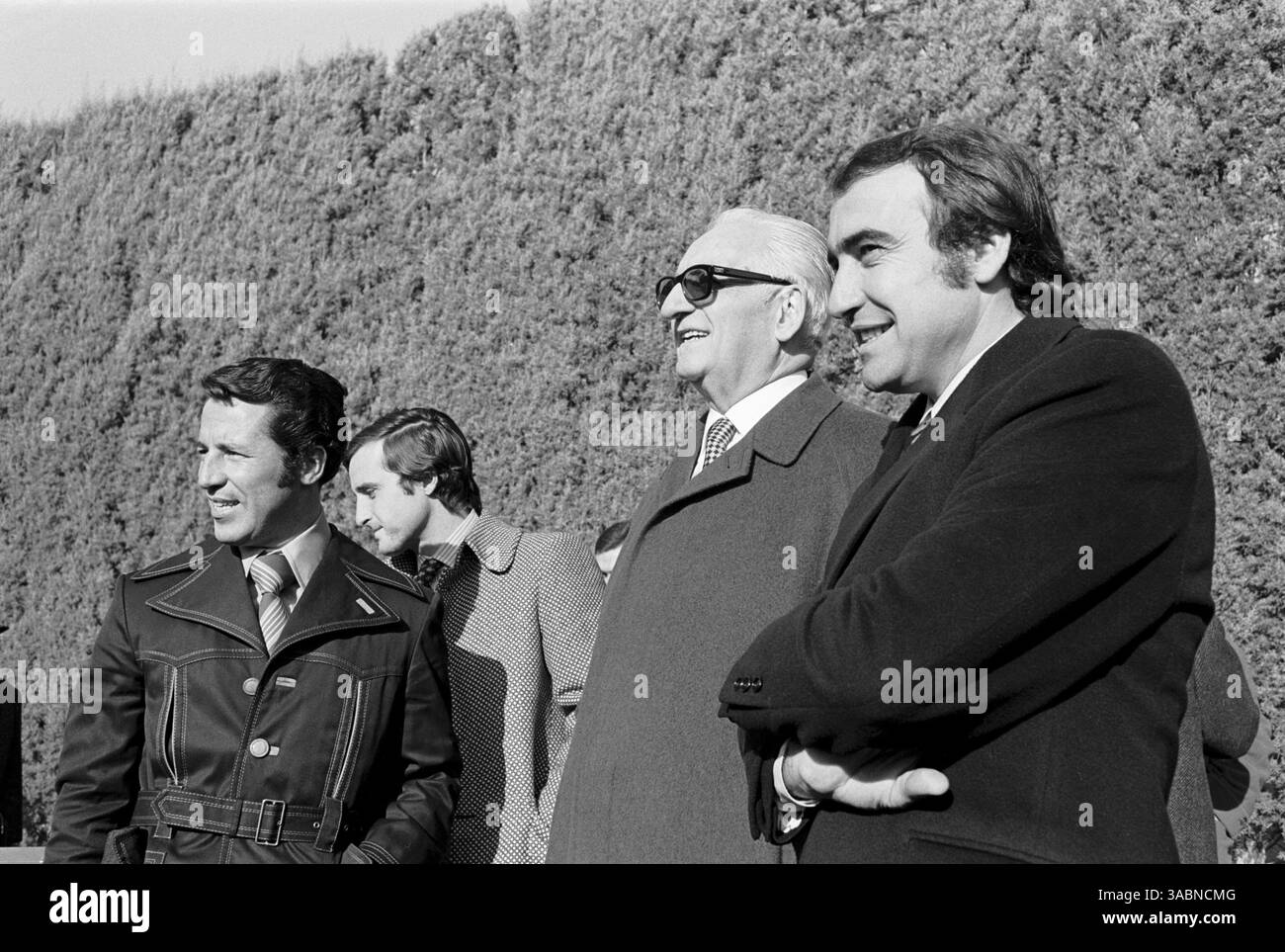 Ferrari drivers for 1971 with Enzo Ferrari, 2nd right, .L to R: Mario ...