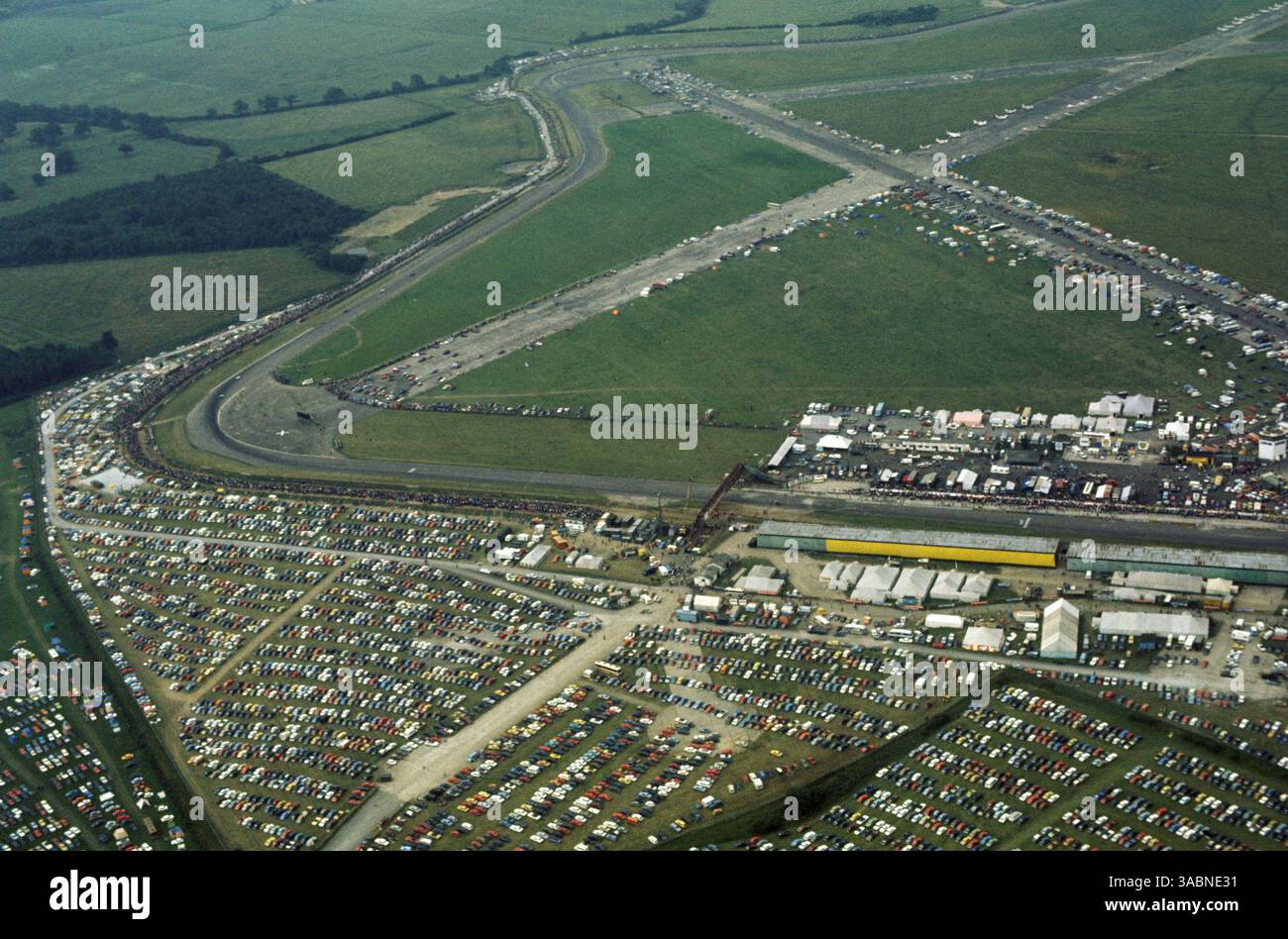 An aerial view of the Silverstone circuit, showing the main straight ...