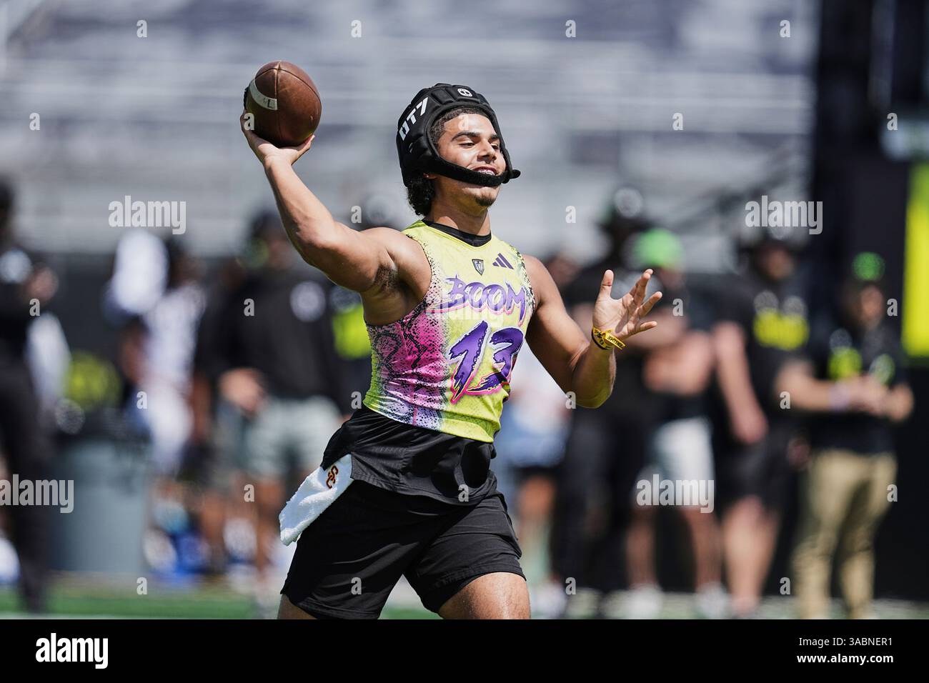 Midwest Boom quarterback Jonas Williams throws a pass during an OT7 ...