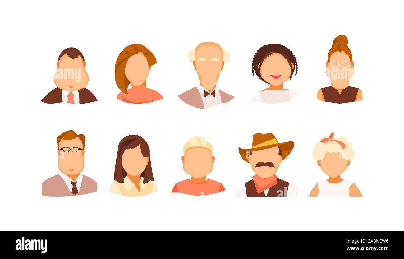 Portraits of people of different appearance and ages. Collection of ...