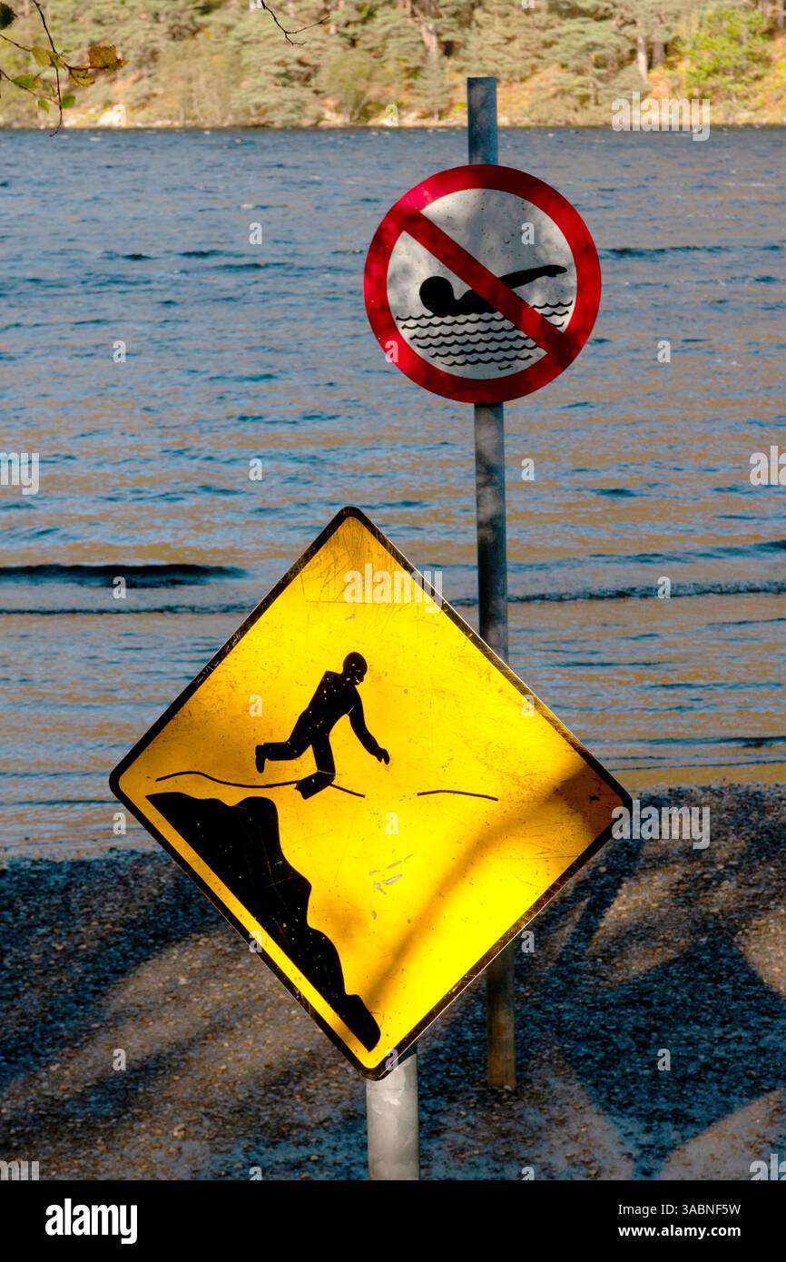 No Swimming / Do Not Enter The Water / Steep ground underfoot Warning ...