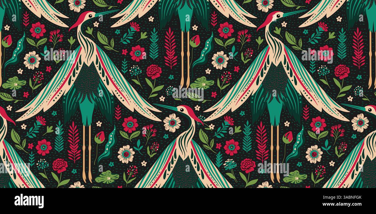 Seamless Birds Vintage Forest Woodland Pattern Ethnic Folk Art Batik ...