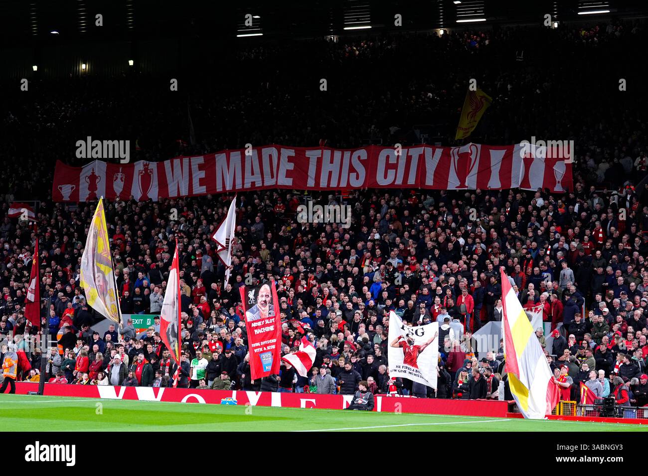 A general view of the Liverpool fans waves flags and scarves ahead of ...