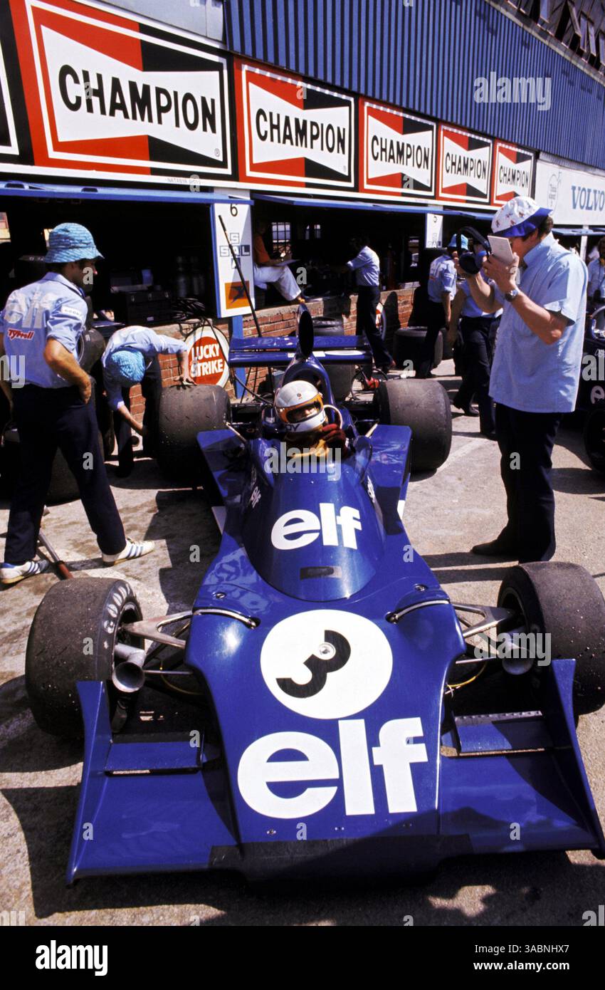 Race winner Jody Scheckter (RSA) Tyrrell 007 in the pit lane during ...