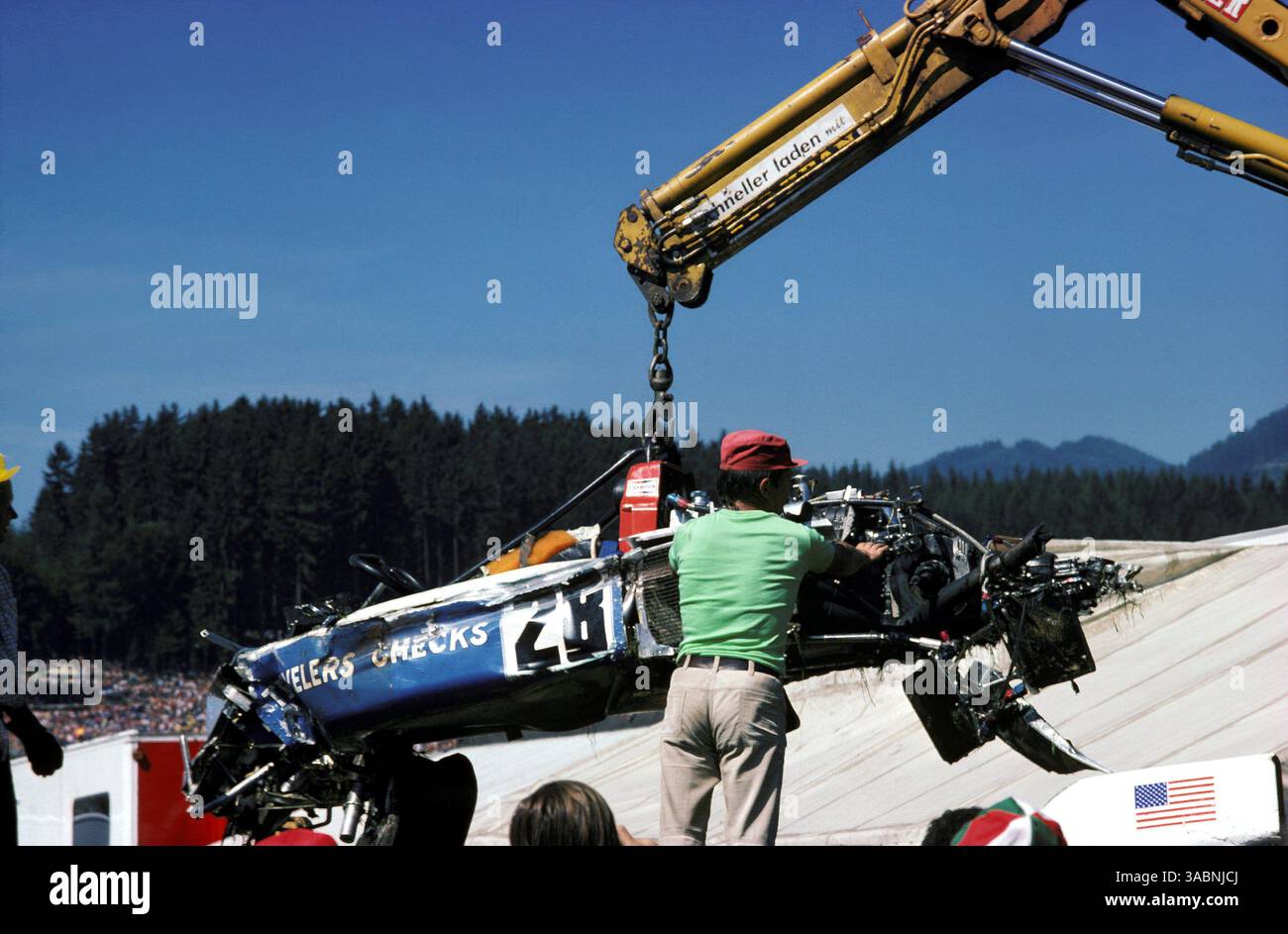 The remains of the Penske Racing Cars March 751 of Mark Donohue (USA ...
