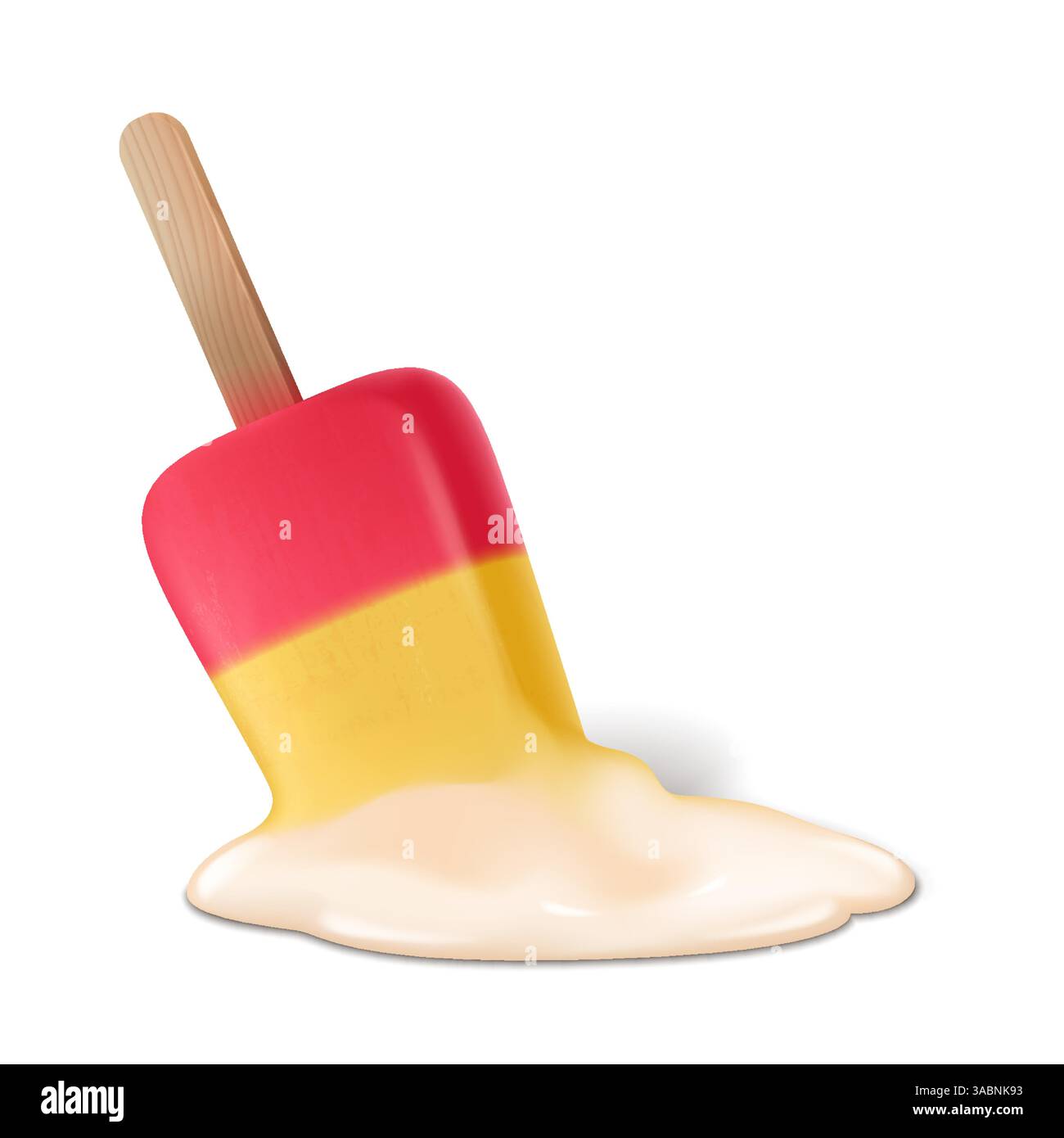 Illustration of a colorful twotone popsicle melting on a white surface ...