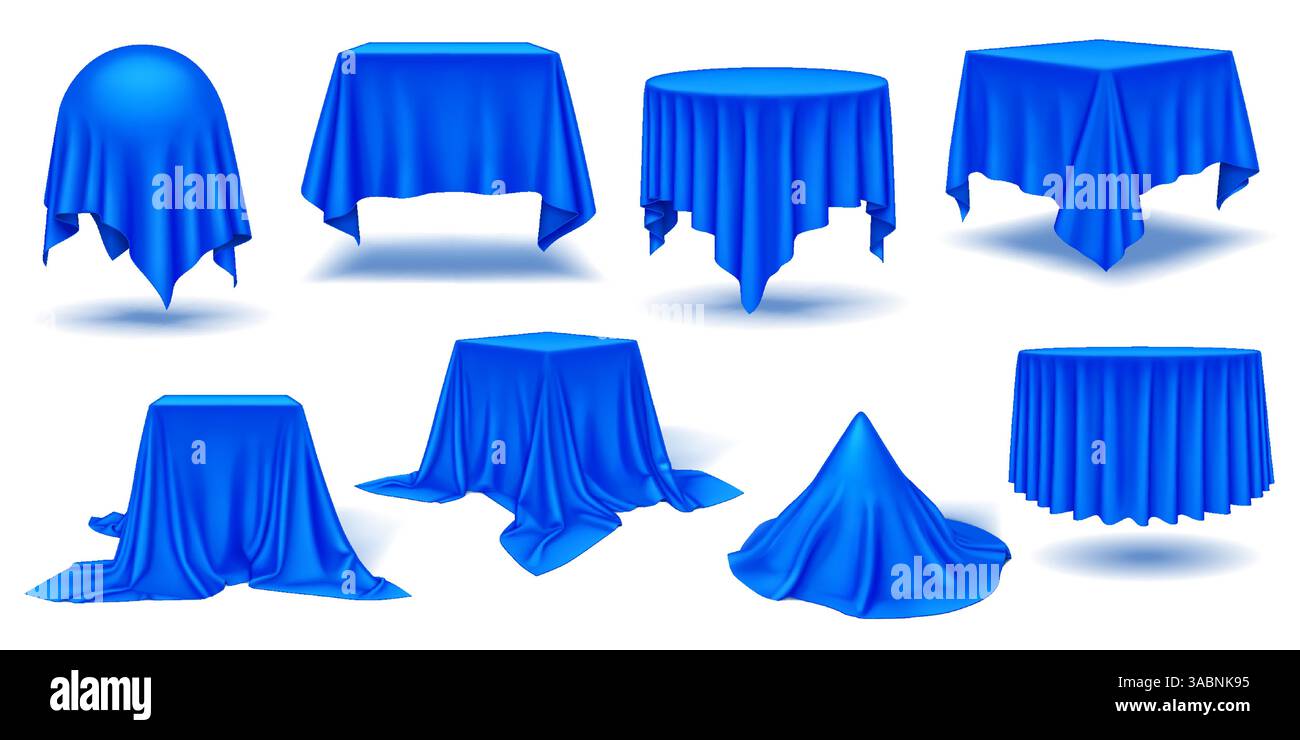 Luxurious blue silk table draping of geometric shapes realistic color ...
