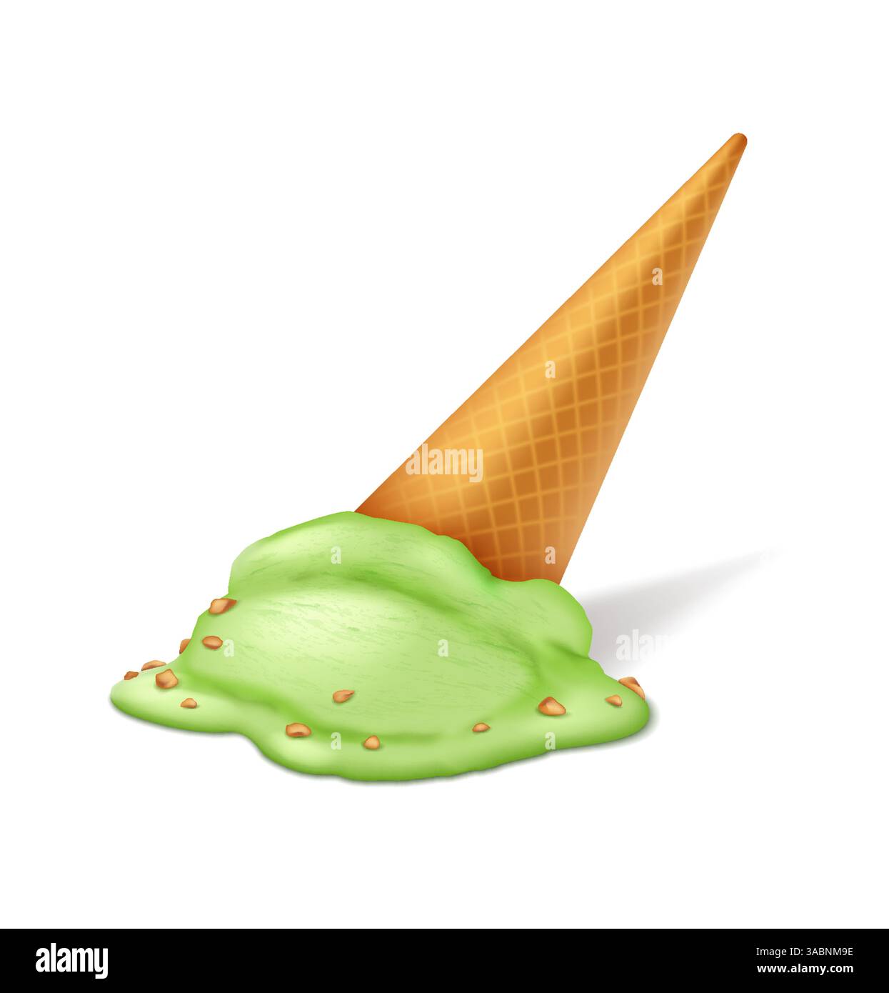 Illustration of a fallen ice cream cone with green ice cream melting on ...