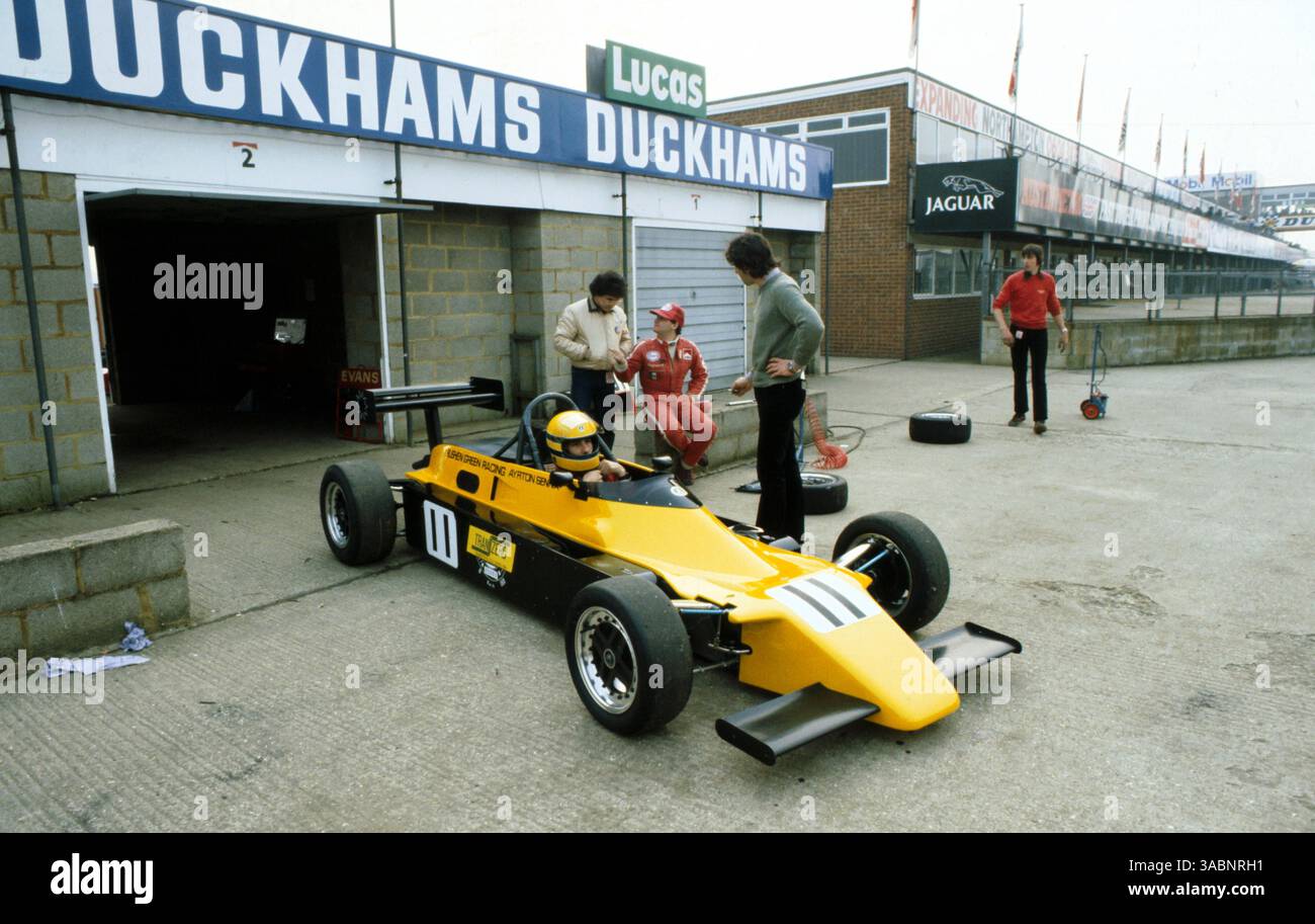 Ayrton Senna (BRA) Rushen Green Racing Van Diemen RF82 prepares to go ...