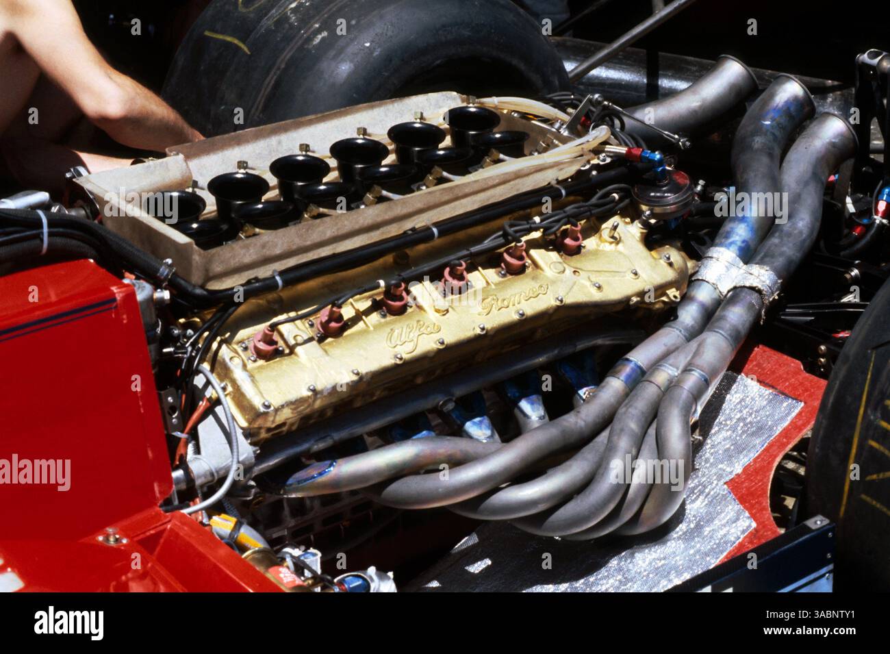 The Alfa Romeo V12 engine powering the Brabham BT48..Argentinean Grand ...