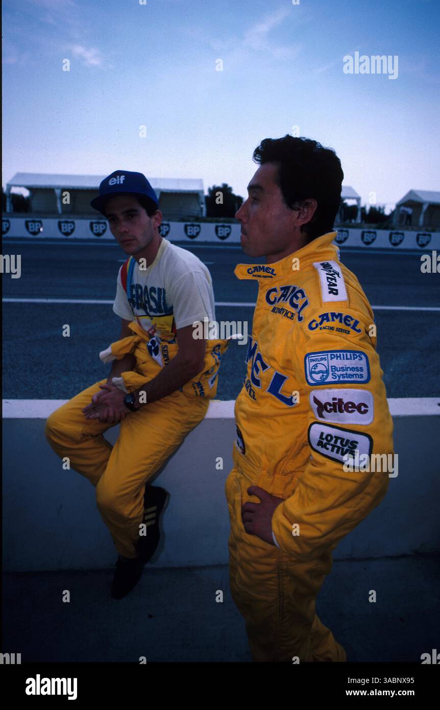 Satoru Nakajima (JPN) and Ayrton Senna (BRA), left.Formula One World Championship 1987 (Credit ...