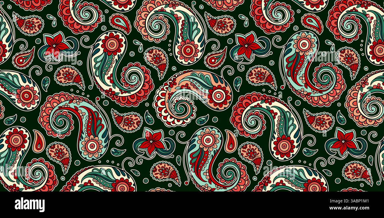 Seamless Folk Art Vector Paisley Pattern With Ornate Floral And ...