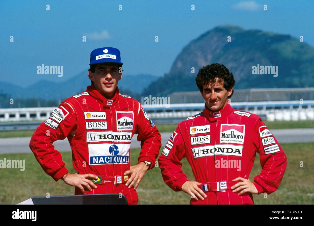 McLaren team mates Ayrton Senna, left, and Alain Prost..Brazilian GP ...