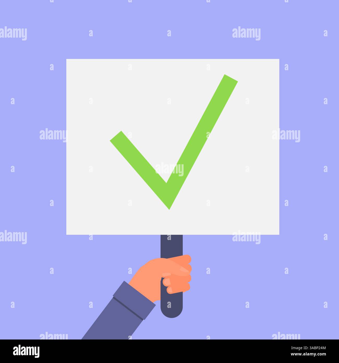 Human hand holding board with green approved sign for voting. Green ...
