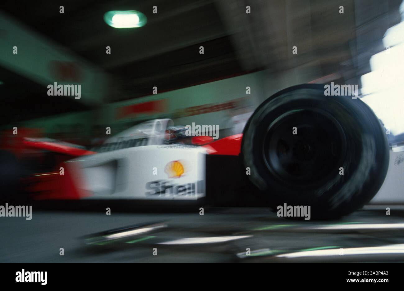 Gerhard Berger (AUT) McLaren MP4/6 leaves the pits during qualifying ...