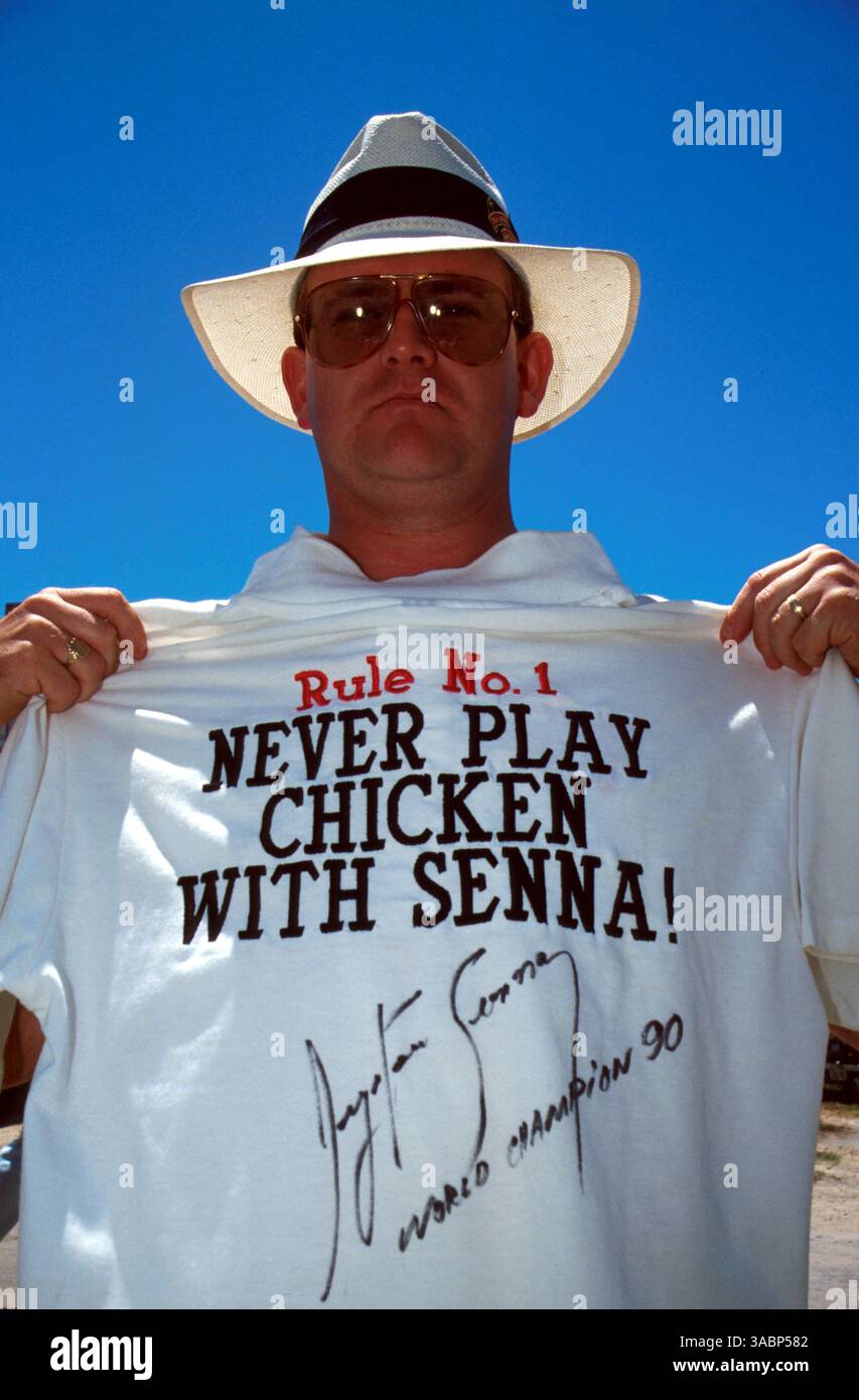 An Ayrton Senna fan shows his signed T-shirt..Australian GP - Adelaide ...