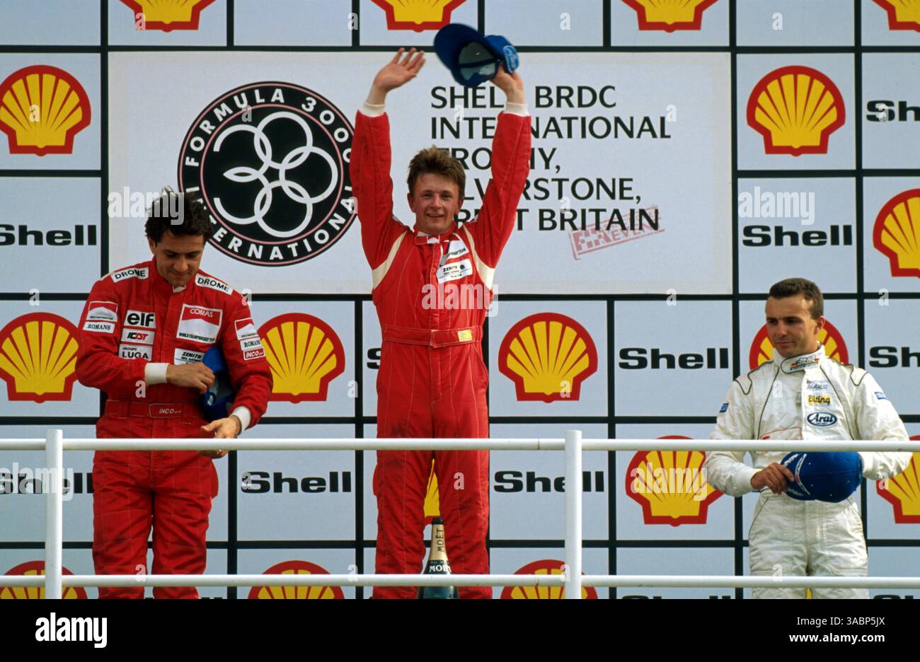 Race winner Allan McNish (GBR) DAMS (centre) celebrates a remarkable ...