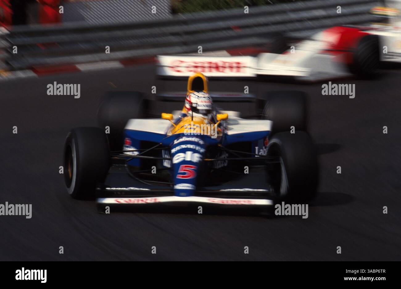 Nigel Mansell (GBR) Williams FW14B lead Ayrton Senna for most of the ...