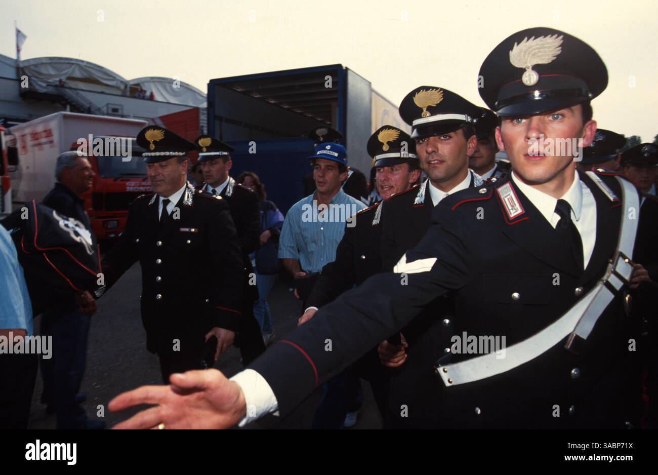 Ayrton Senna is guarded by the local police..San Marino Grand Prix ...