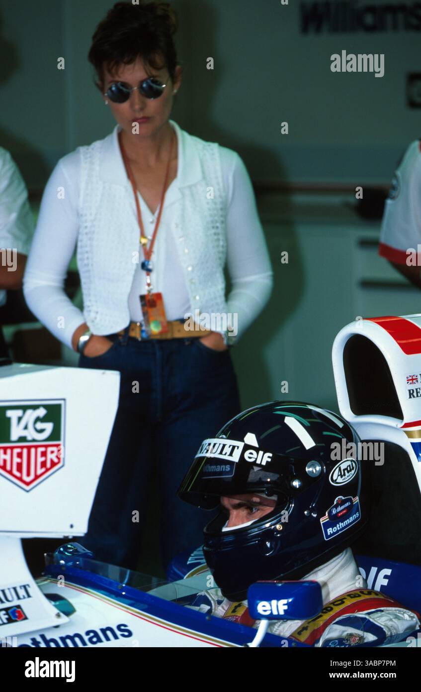 Damon Hill is watched cerefully by his wife Georgie...Hungarian Grand ...