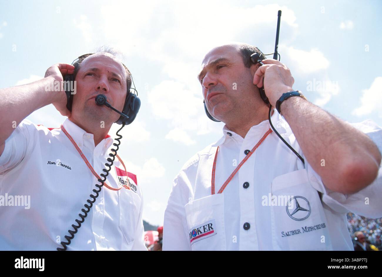 Ron Dennis(GBR) Mclaren Boss talks with Peter Sauber, Sauber Team Owner ...