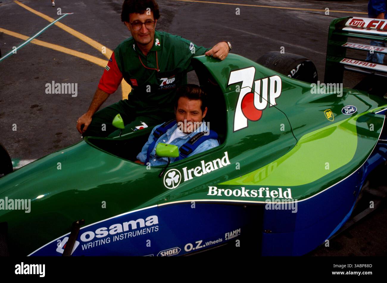 Eddie Jordan with his first Formula One car in 1991, the Jordan 191 ...