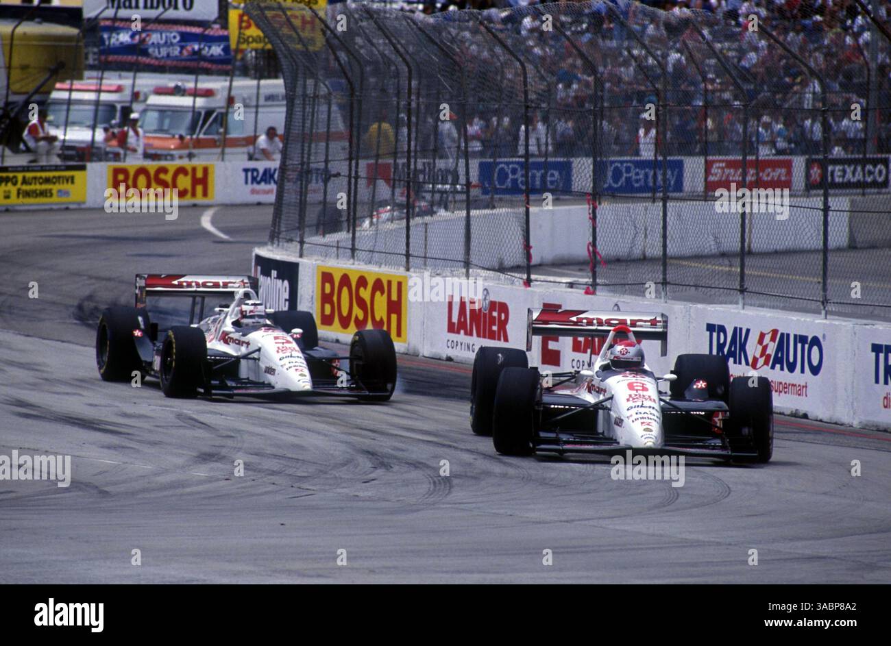 Newman Haas team mates Mario Andretti (USA) ahead of Nigel Mansell (GBR ...