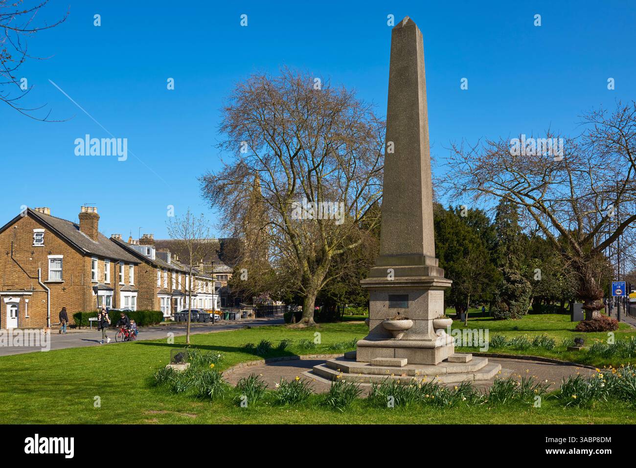 Trinity Gardens, Bounds Green, London UK, with Victorian obelisk and ...