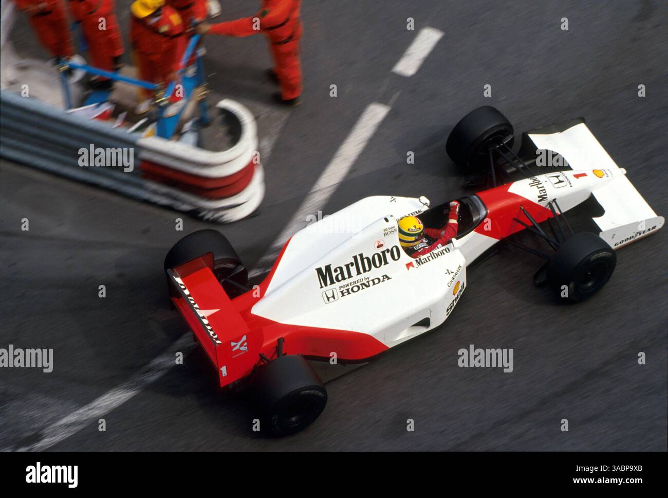 Ayrton Senna (BRA) McLaren MP4/7A at the Nouvelle Chicane was an unexpected winner when Nigel ...