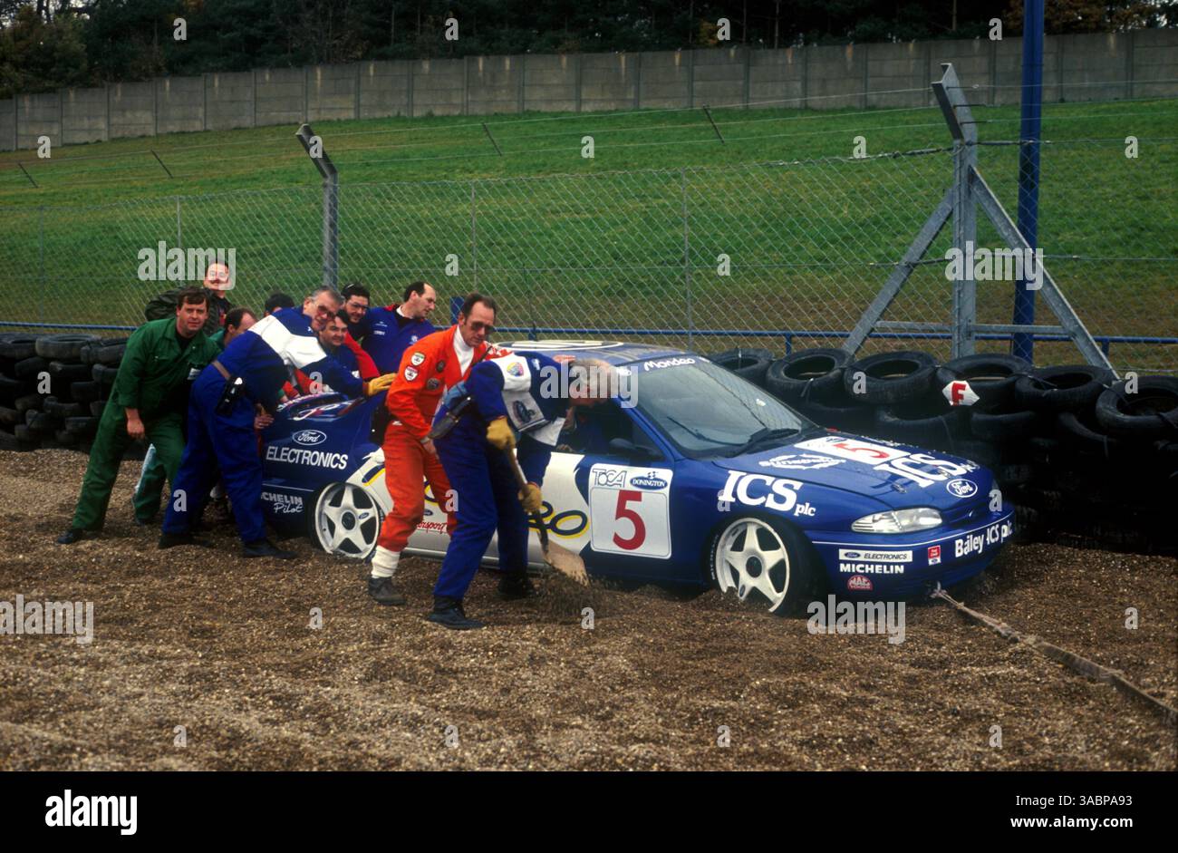 Nigel Mansell (GBR) Ford Mondeo gets stuck in the gravel.Touring Car ...