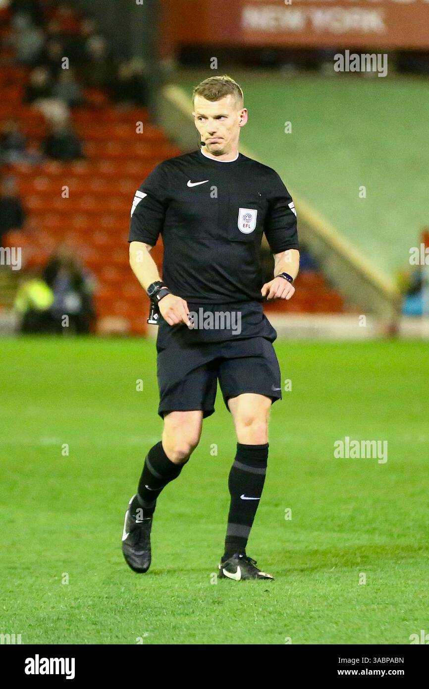 Oakwell Stadium, Barnsley, England - 1st April 2025 Referee Will Finnie ...
