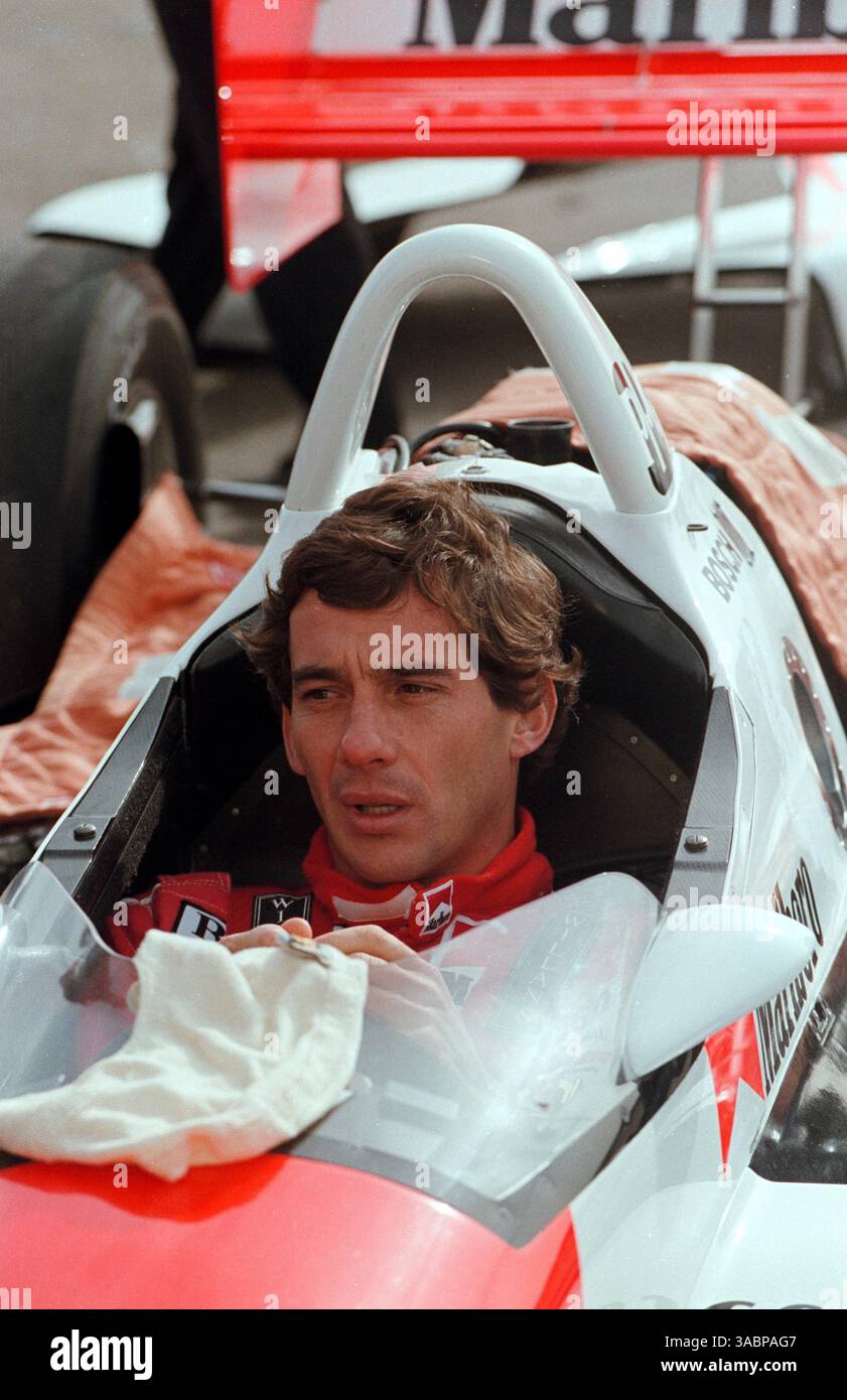 Ayrton Senna (BRA) prepares himself before testing the Penske Chevrolet ...