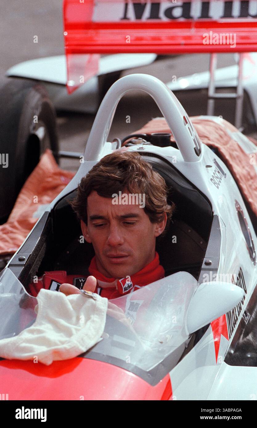 Ayrton Senna (BRA) prepares himself before testing the Penske Chevrolet ...