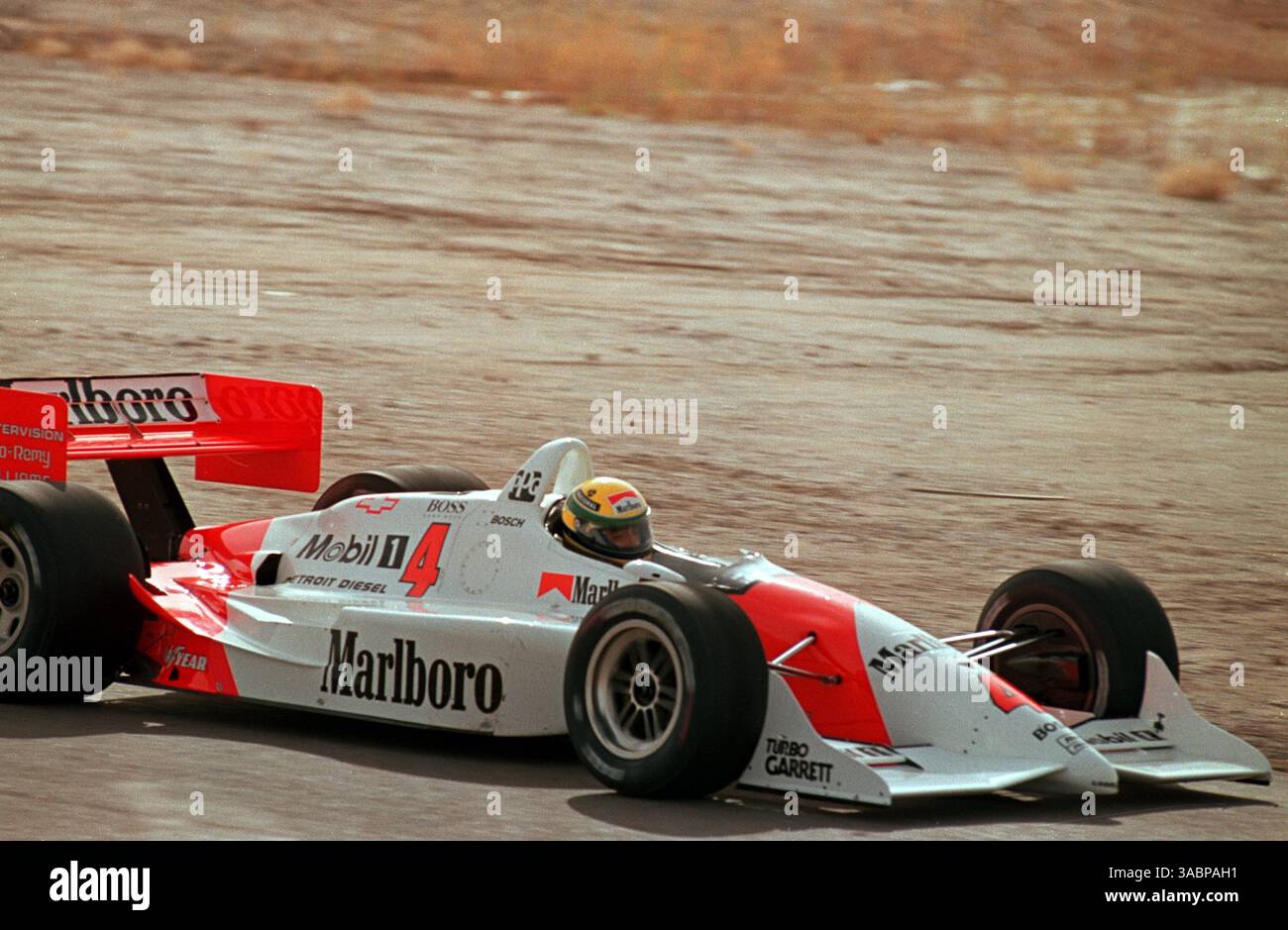 Ayrton Senna (BRA) testing the Penske Chevrolet PC22 for the first and ...