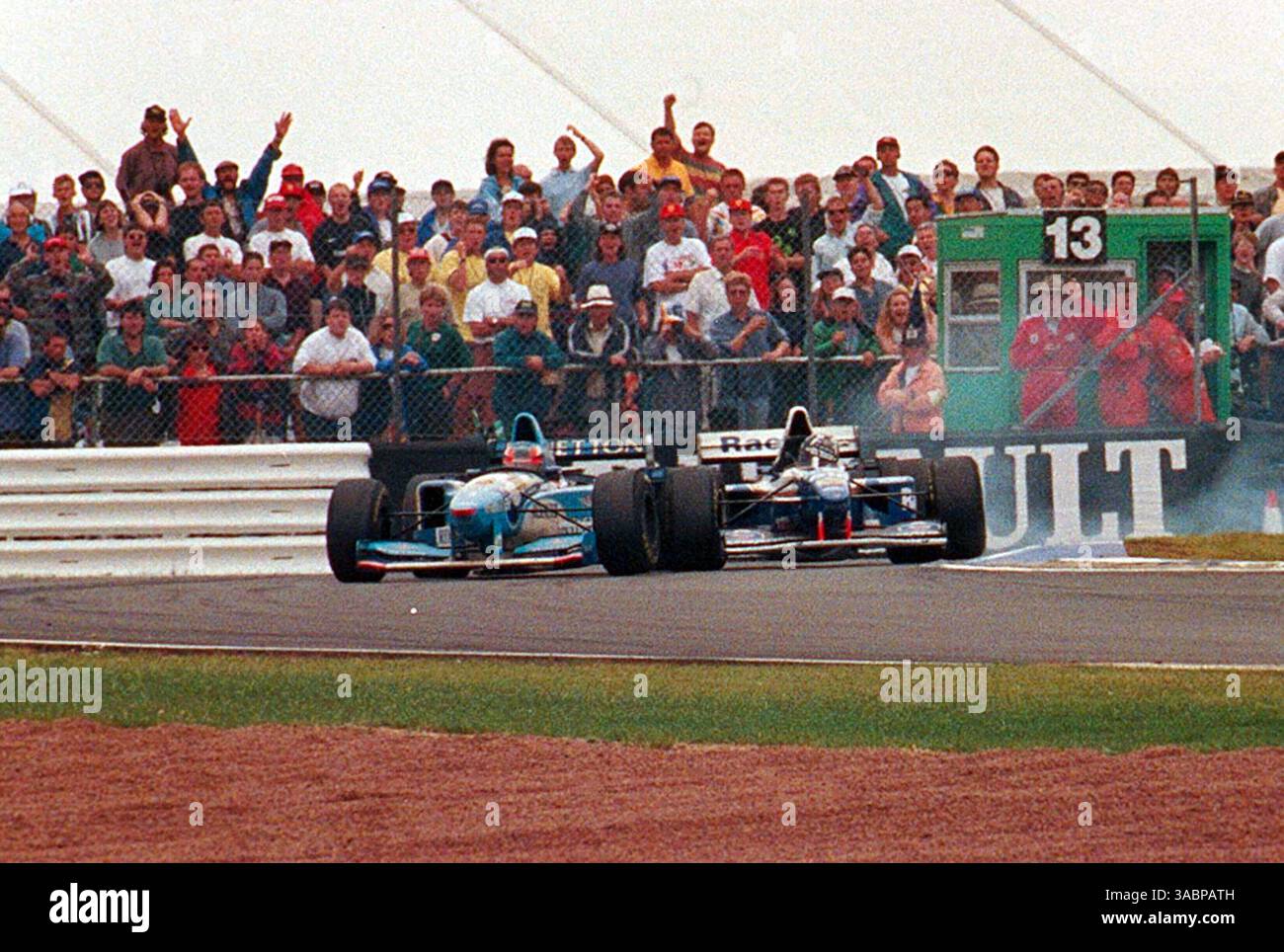 MIchael Schumacher collides with Damon Hill...British Grand Prix ...