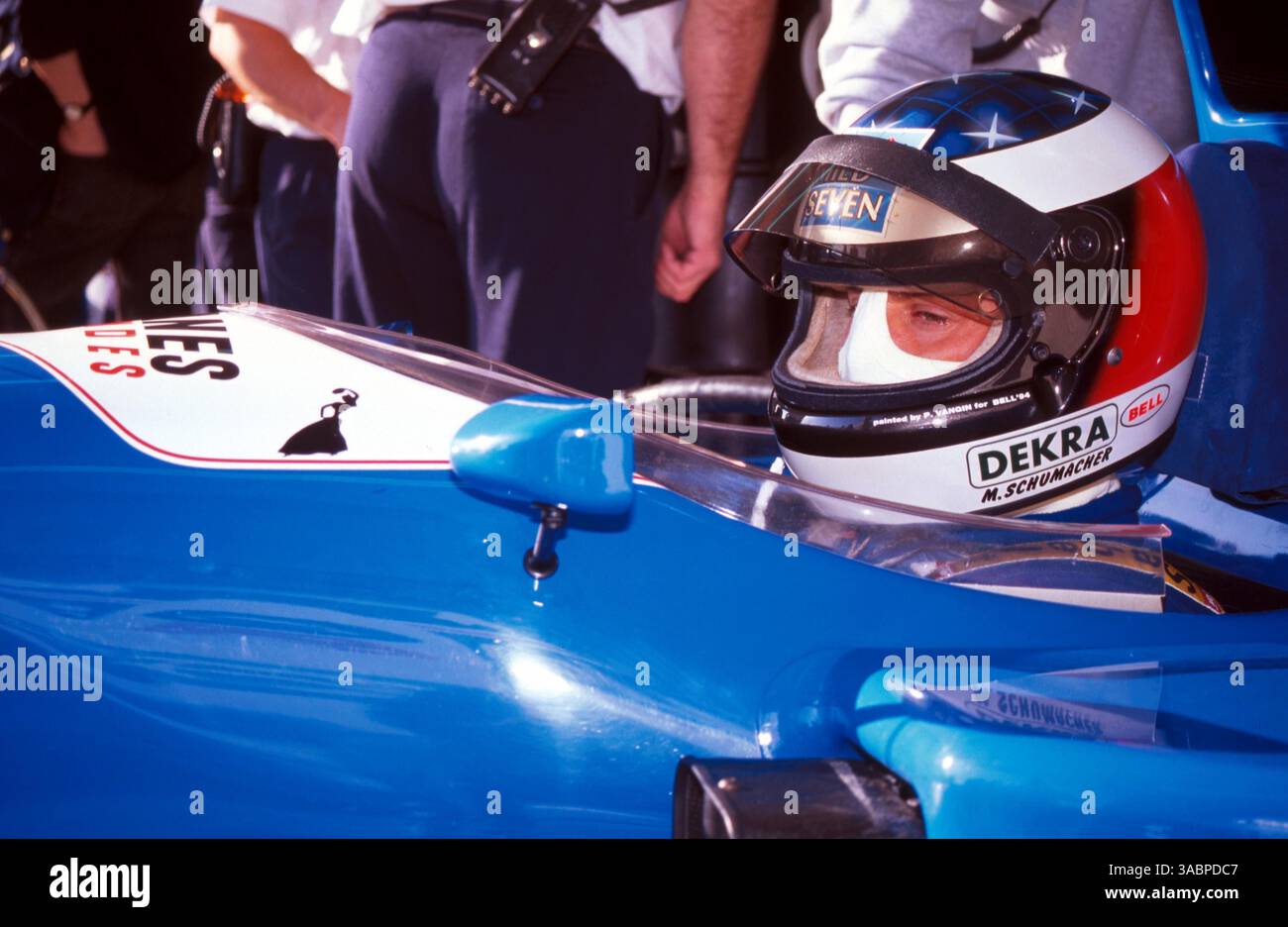 Michael Schumacher (GER) tests the Ligier JS39B Renault to evaluate the ...