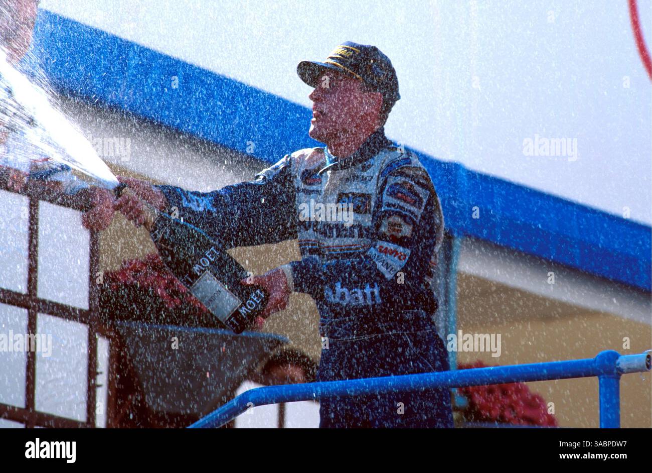 David Coulthard (GBR) Williams FW17, celebrates his first GP victory on ...