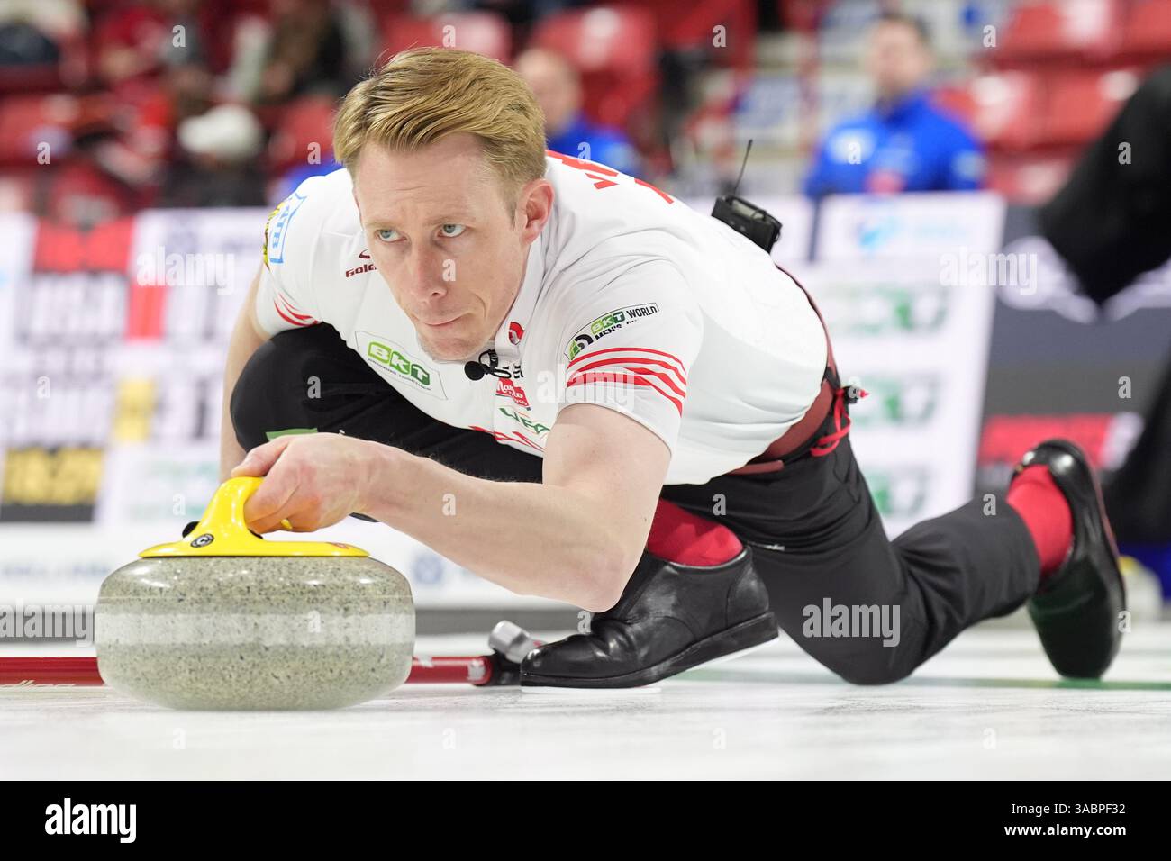 Moose Jaw, Canada. 02nd Apr, 2025. Canada's Marc Kennedy throws a stone ...