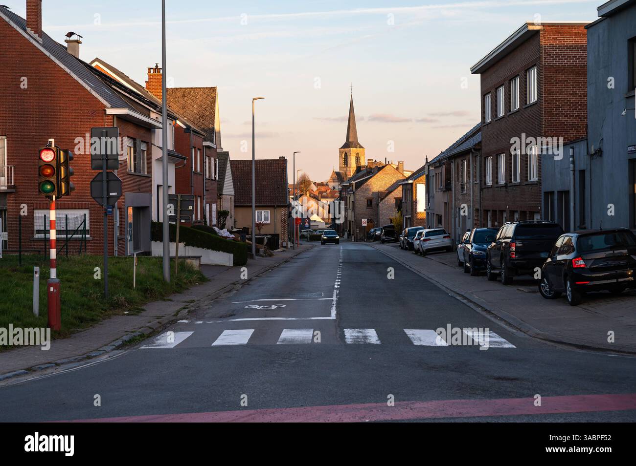 Saint Martin church and main street of the village of Sint Martens ...
