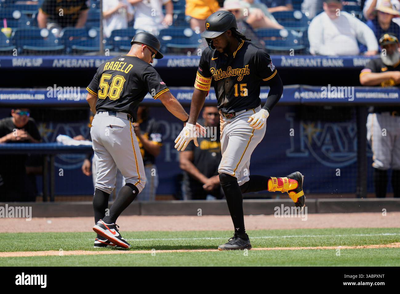 Pittsburgh Pirates' Oneil Cruz (15) celebrates his solo home run off ...