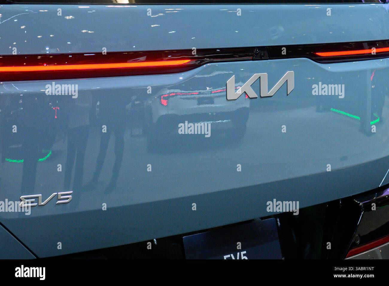 Toronto, ON, Canada - February 14, 2025: Kia emblem is displayed on a ...