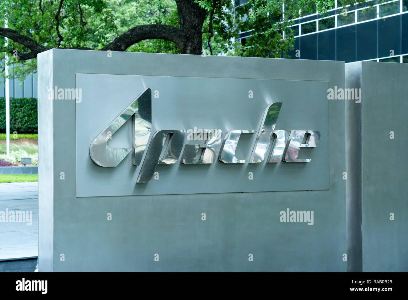 Houston, Texas, USA - April 6, 2024: Apache close up sign outside their ...