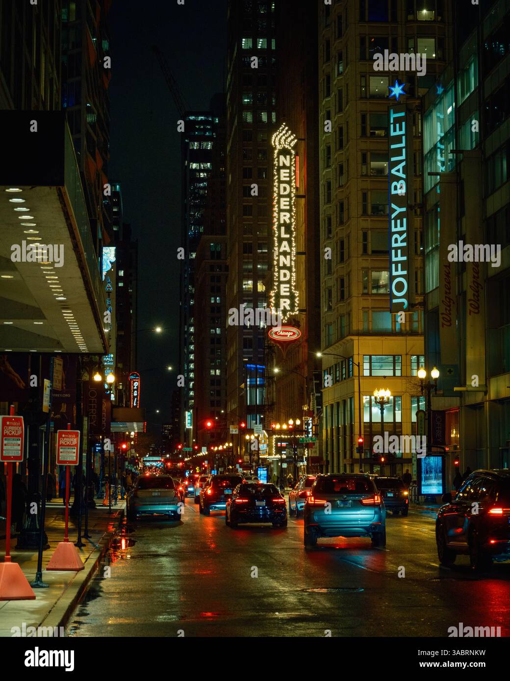 The James M. Nederlander Theatre at night in Chicago, Illinois Stock ...