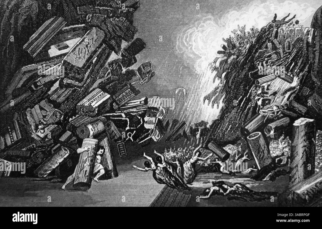 Steel Engraving of The Death of Samson by Grasping the Two Pillars of ...