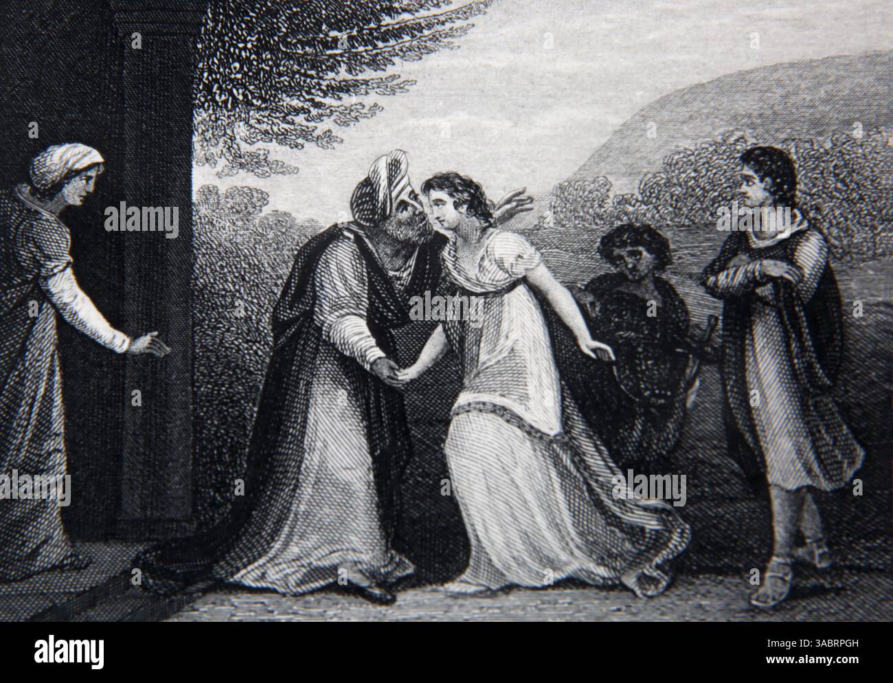 Steel Engraving of Caleb's Gift - Achsah asking Caleb for his blessing ...
