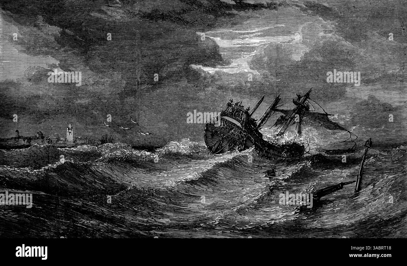 Illustration of the Shipwreck of William Tyndale losing all his copies ...